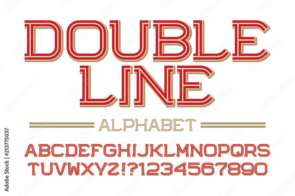 Double line alphabet with numbers in retro style. Stock Vector | Adobe ...