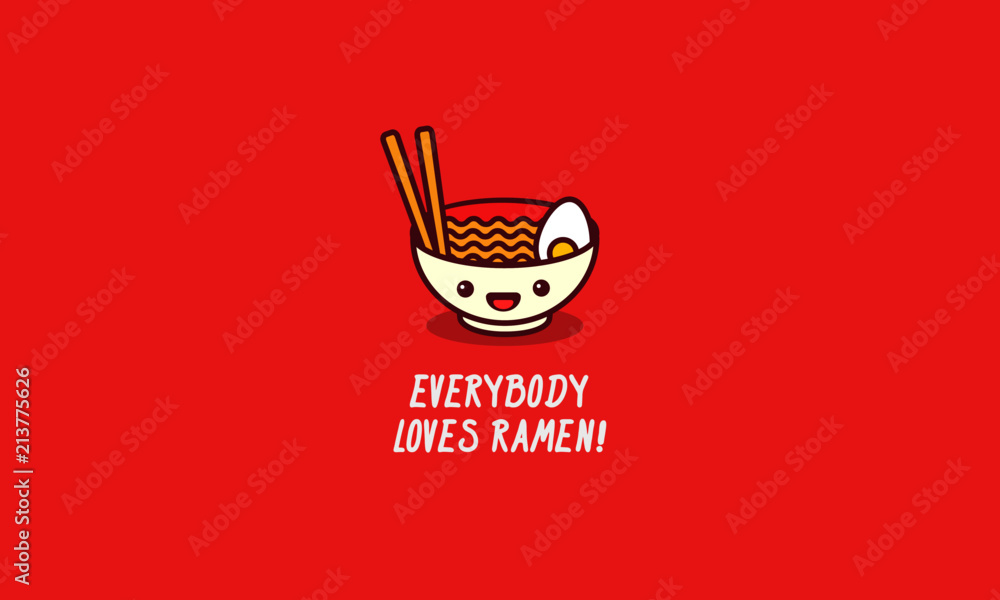 Everybody Loves Ramen Pun Poster Vector Illustration in Flat Style Line ...