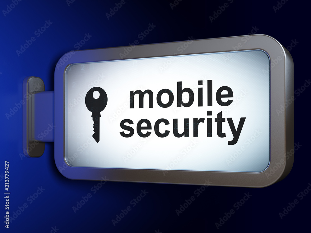 Safety concept: Mobile Security and Key on advertising billboard ...
