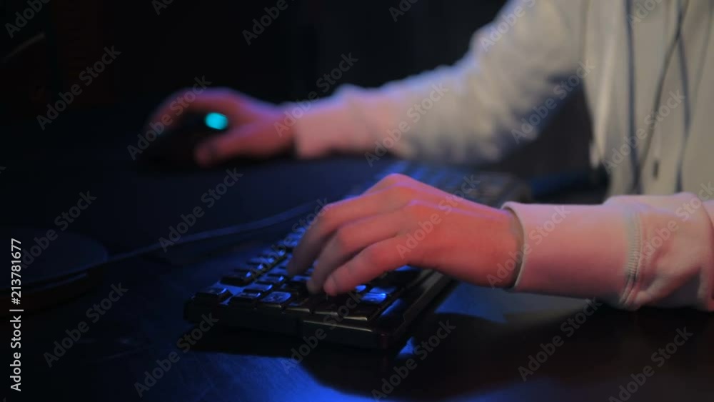 Close-up On Gamer's Hands on a keyboard, Actively Pushing Buttons ...