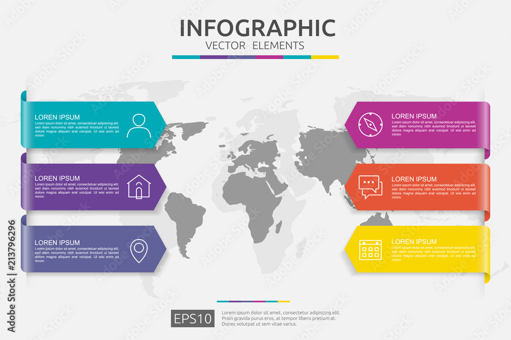 6 steps infographic. timeline design template with 3D paper label and ...