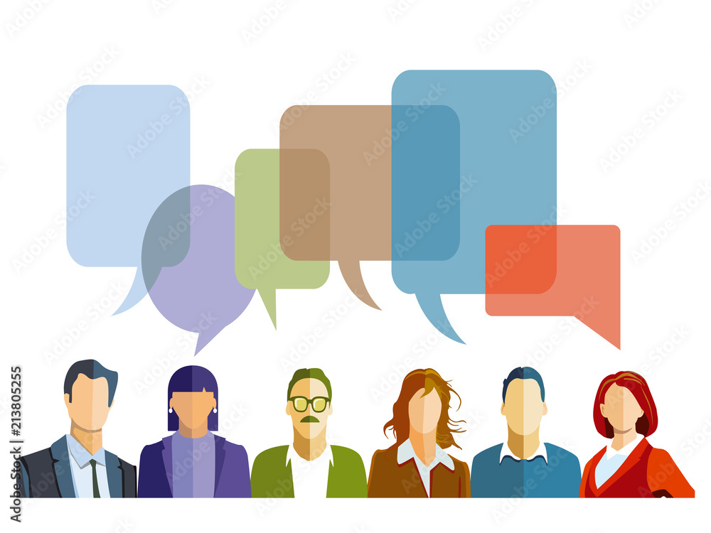 Diskussion in der Gruppe mit Sprechblasen Stock-Vektorgrafik | Adobe Stock