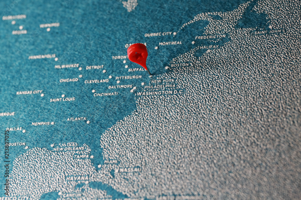 blue painted felt map with the pin Stock Photo | Adobe Stock