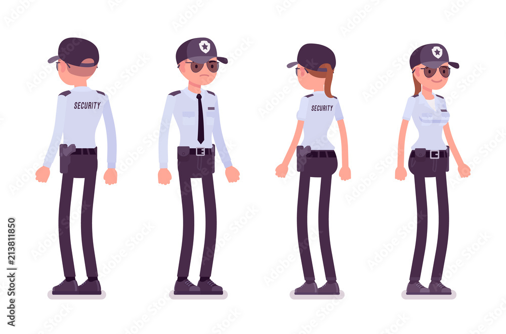 Male and female security guard, front and rear view Stock Vector ...