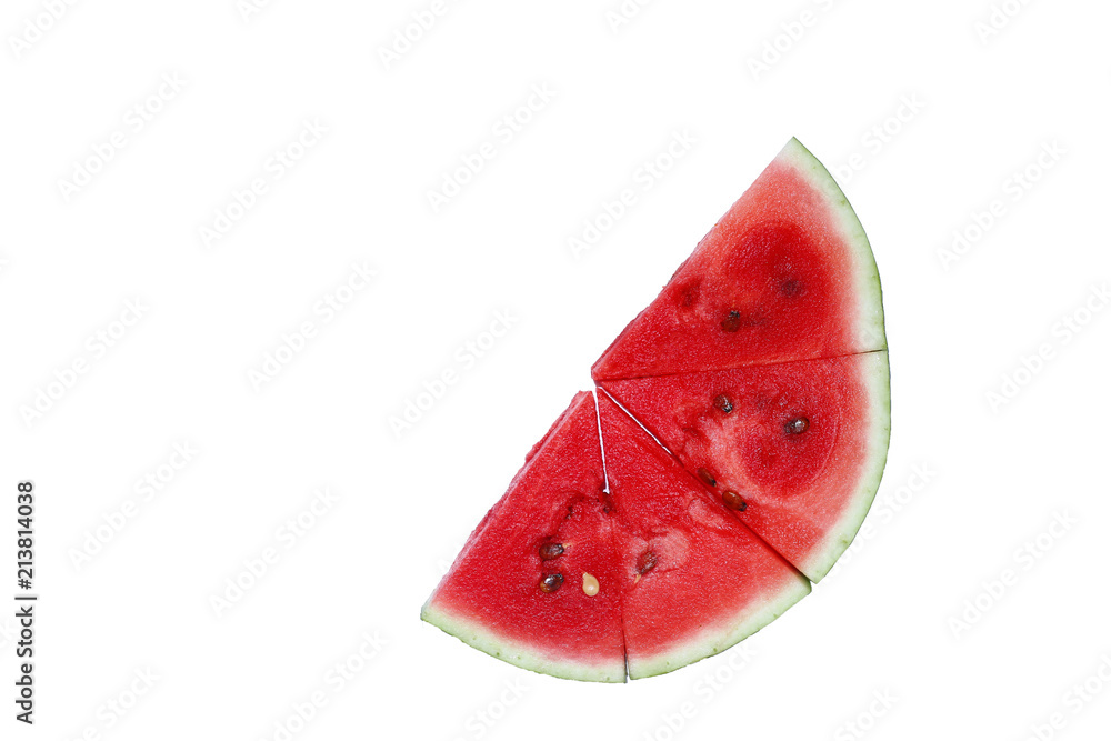 foyrth slice of watermelon isolated top view. half of slised circle of ...