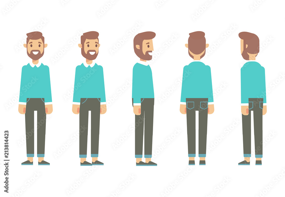 Young man for animation. Front, side, back, 3/4 view character ...