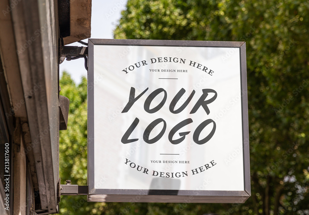 Outdoor Signage on a Building Mockup Stock Template | Adobe Stock