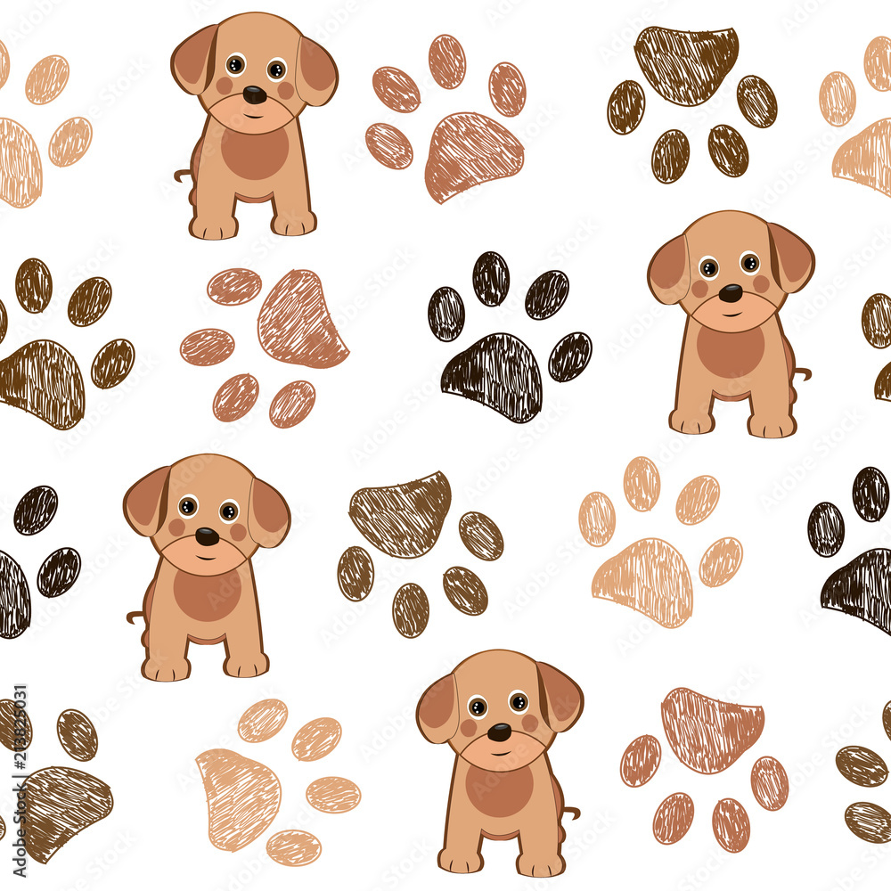 Cute dog and doodle paw prints pink paws pattern Stock Illustration ...