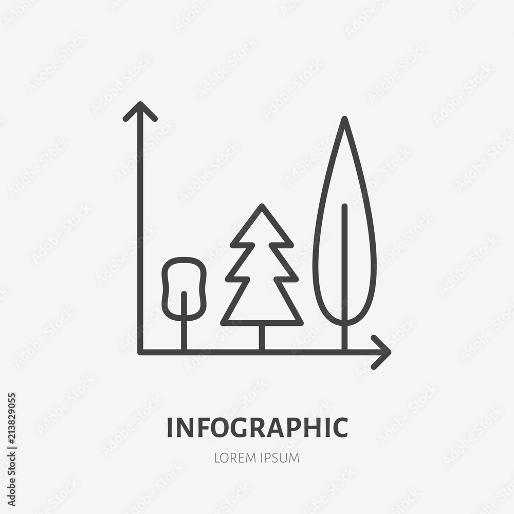 Infographic flat line logo, tree growth icon. Data visualization vector ...