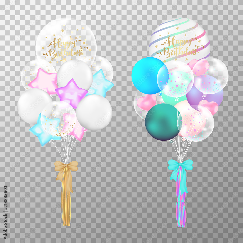 Balloons birthday on transparent background. Realistic transparent ...