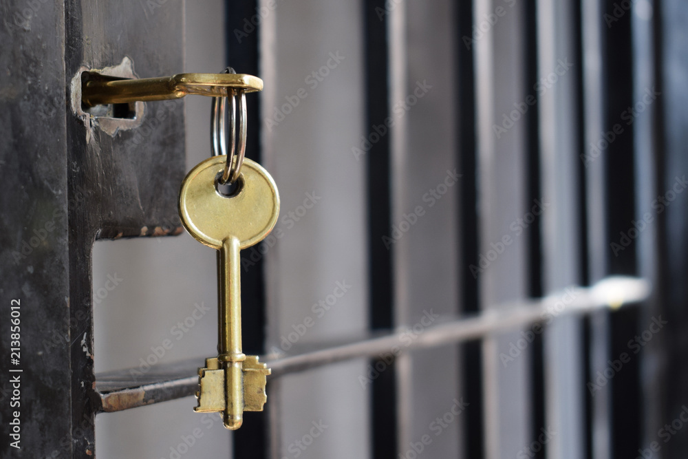key in the iron door grille in prison Stock Photo | Adobe Stock
