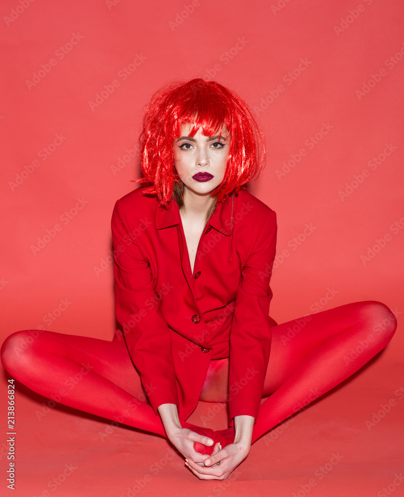 Fashion model. Fashion model in red clothes. Fashion model with glamour ...