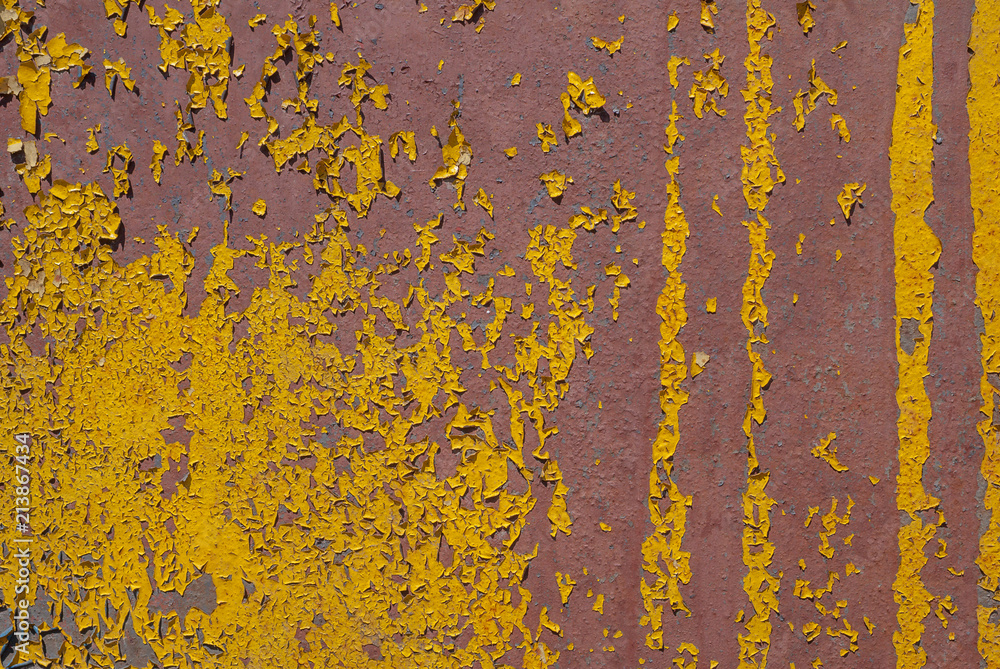 chipped paint, painted iron surface with a metal corrosion, old ...
