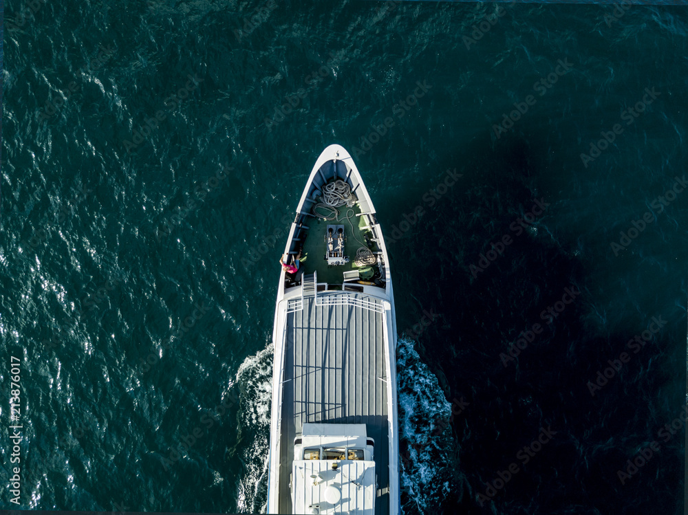 view from above of tourist cruise ship boat deck with passengers Stock ...