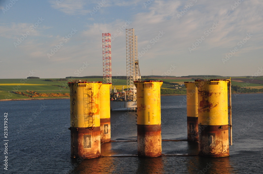 Oil rigs in the open North sea off the coast of England and Scotland ...