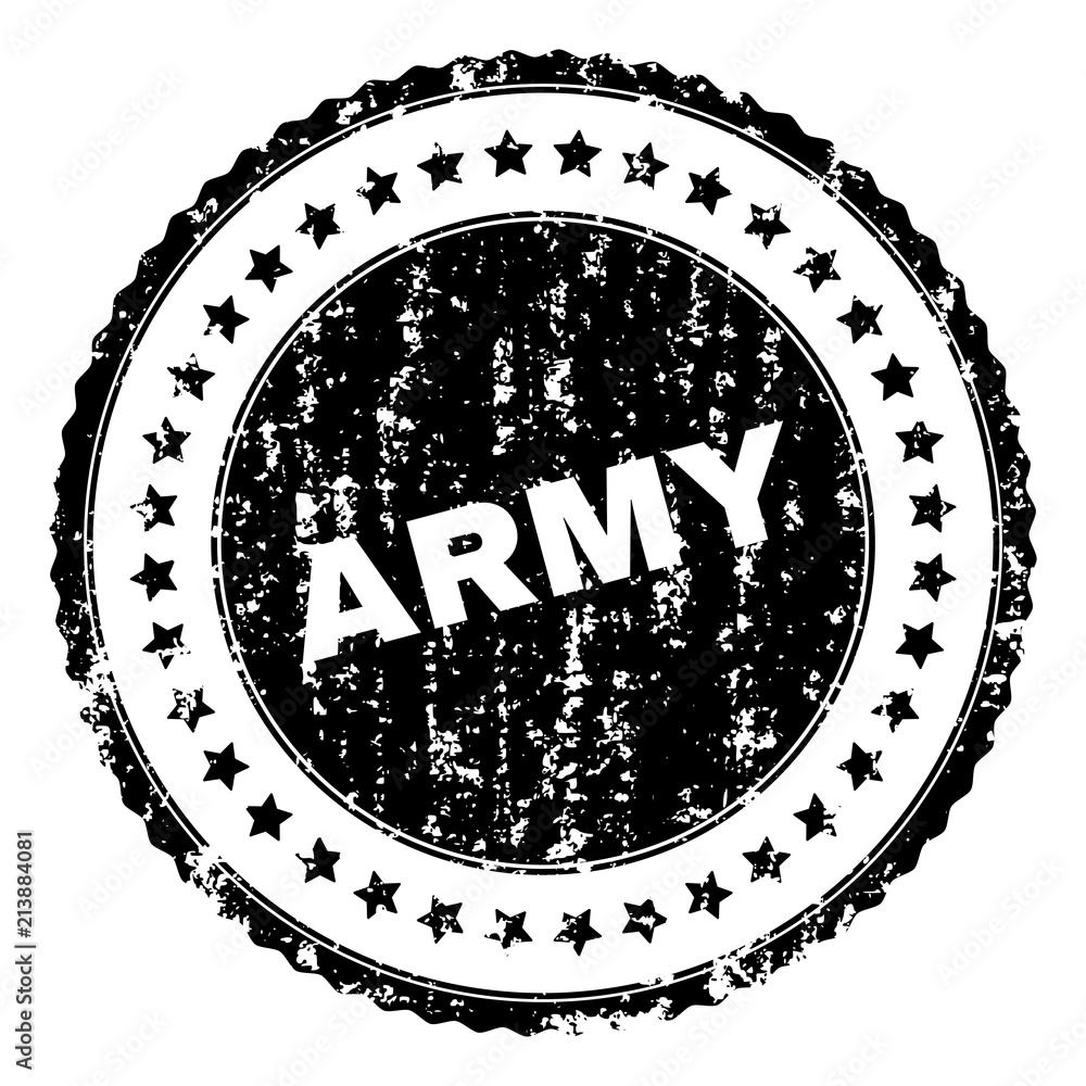 ARMY stamp seal watermark with distress style. Black vector rubber ...