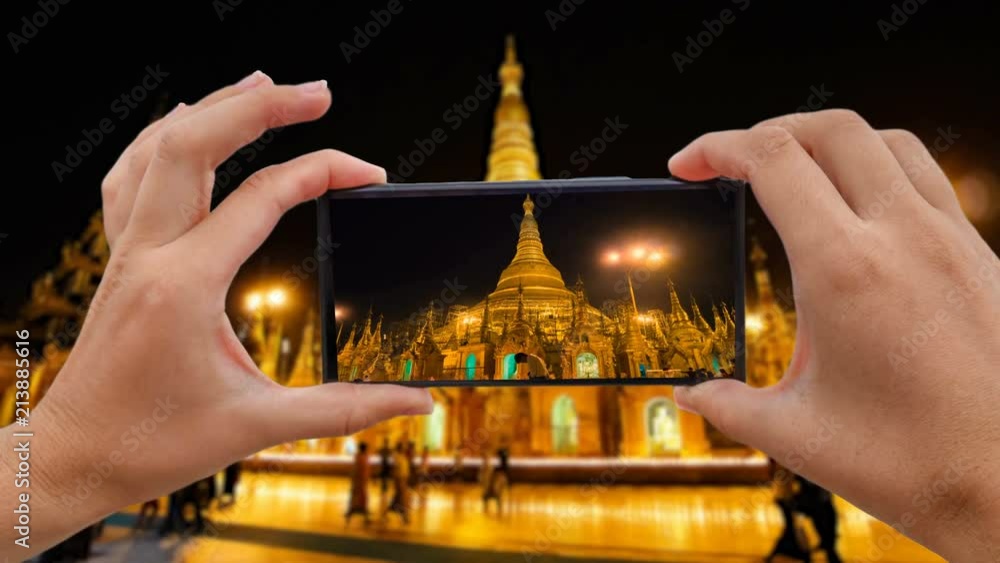 Cinemagraph of Taking Mobile Photo of Golden Shwedagon Pagoda in ...