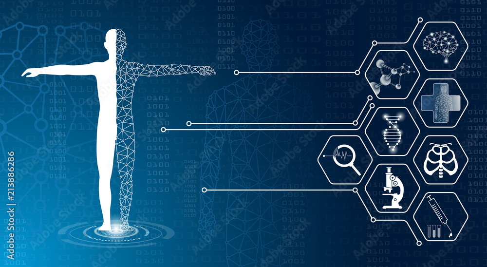 abstract background technology concept in blue light,brain and human ...