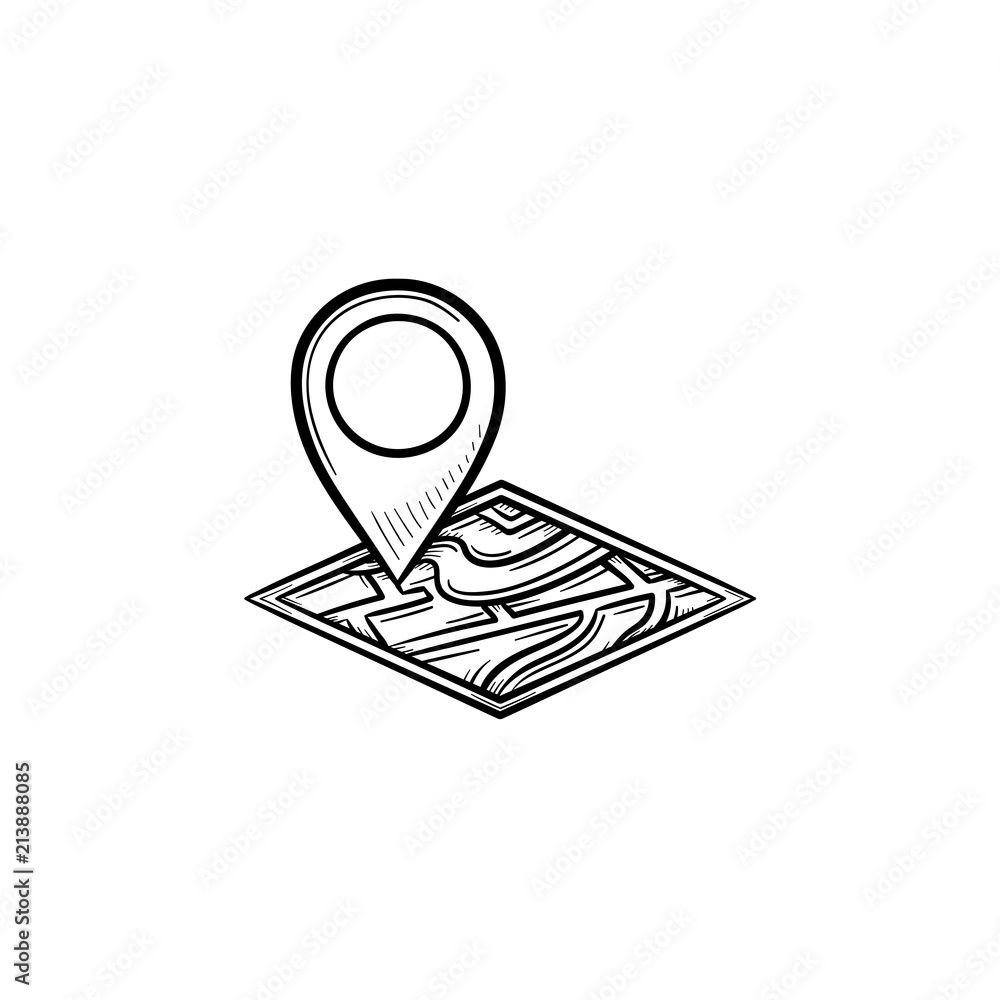 House location pin on map hand drawn outline doodle icon. Real estate ...