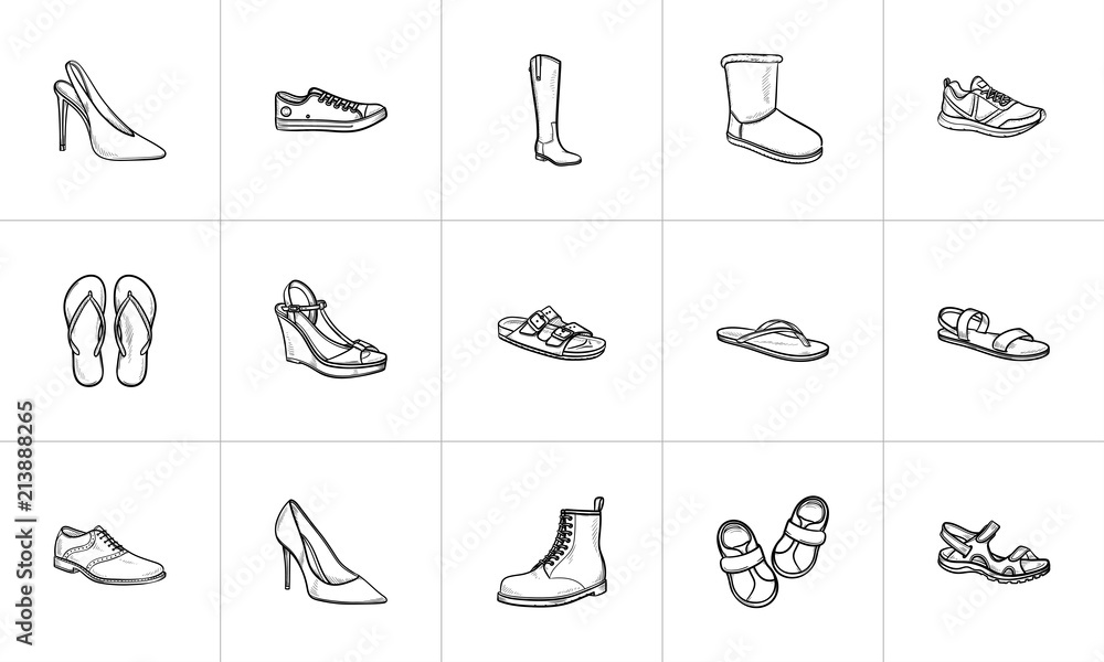 Footwear hand drawn outline doodle icon set. Outline doodle icon set ...