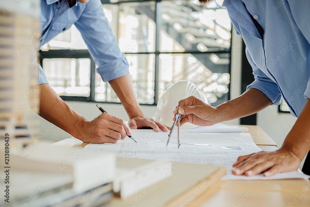 Architect Engineer Design Working on Blueprint Planning Concept ...