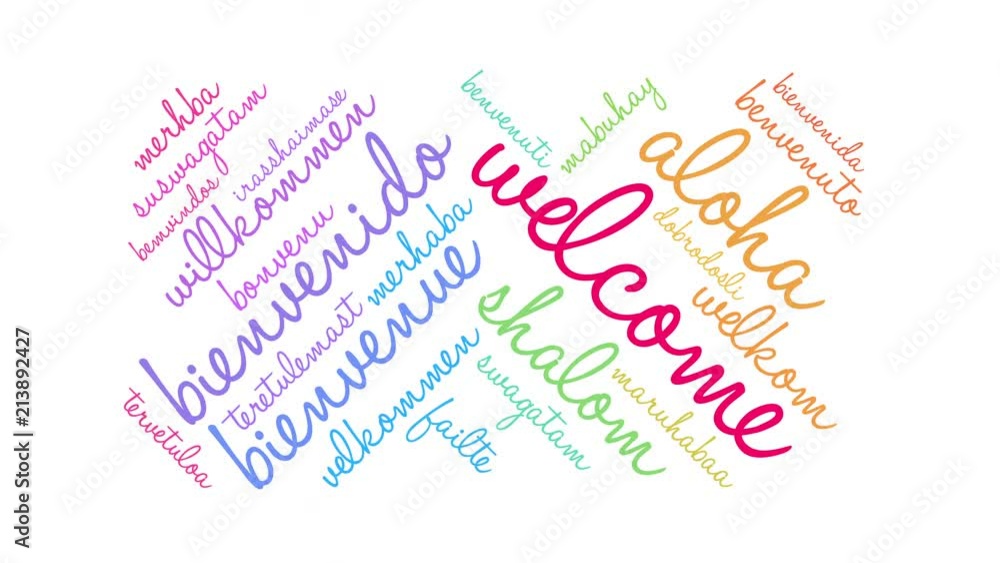 Welcome international animated Word Cloud On a White Background. Each ...