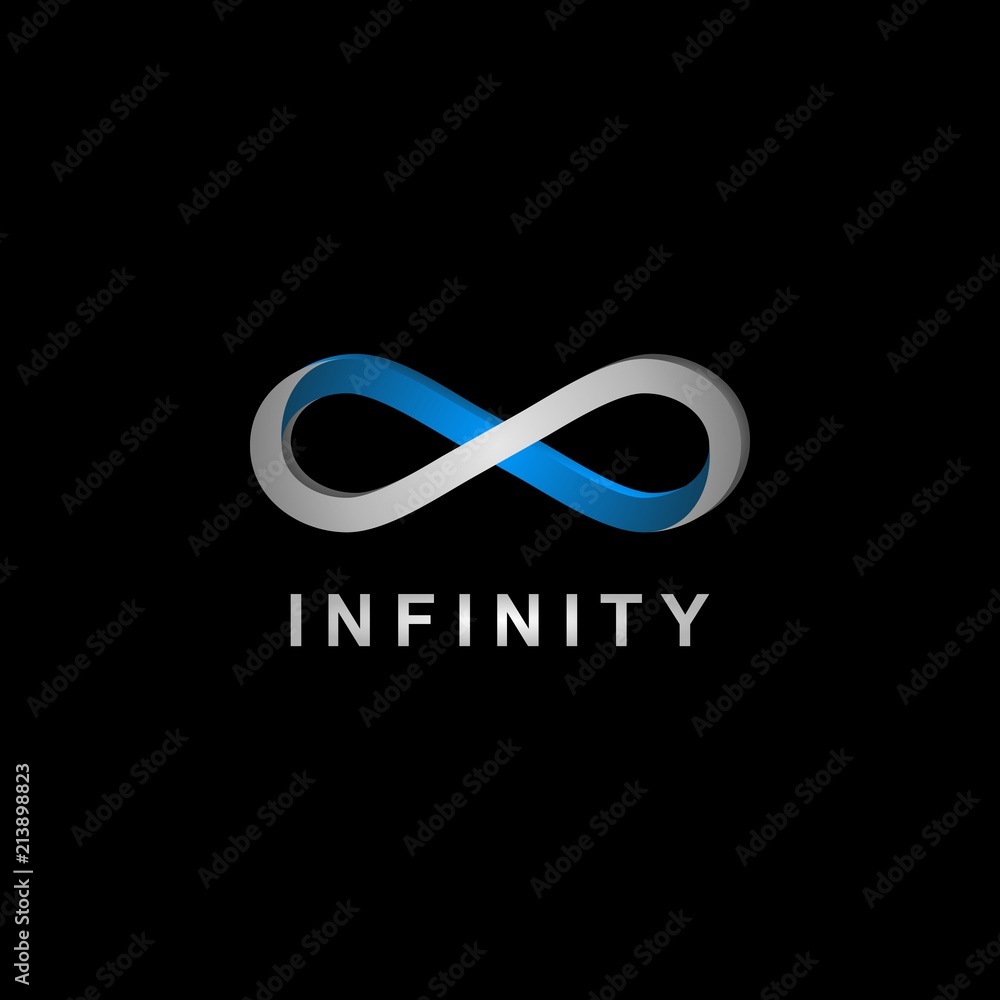 Naklejka 3D realistic infinity symbol, with blue and silver metallic ...