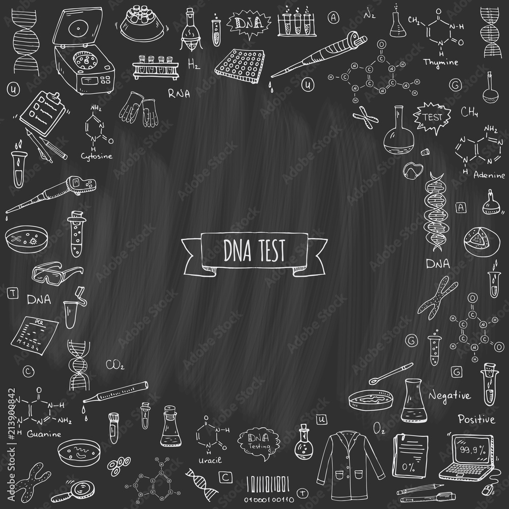 Hand drawn doodle DNA test icons set. Vector illustration. Medical lab ...