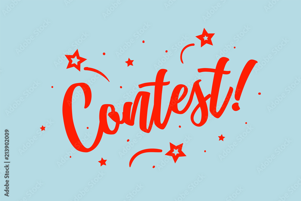 Contest card. Beautiful greeting scratched calligraphy red text word ...
