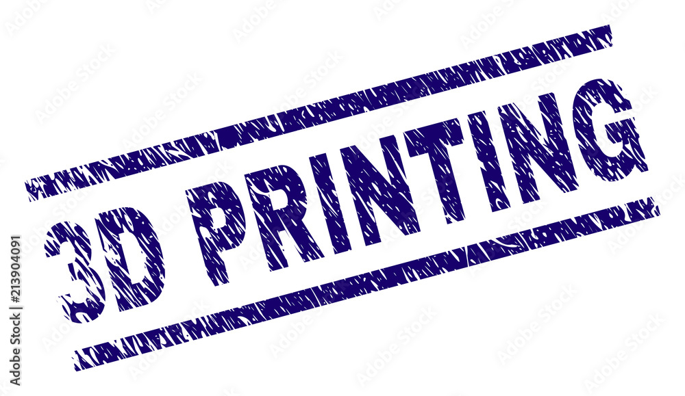 3D PRINTING stamp seal watermark with scratced style. Blue vector ...