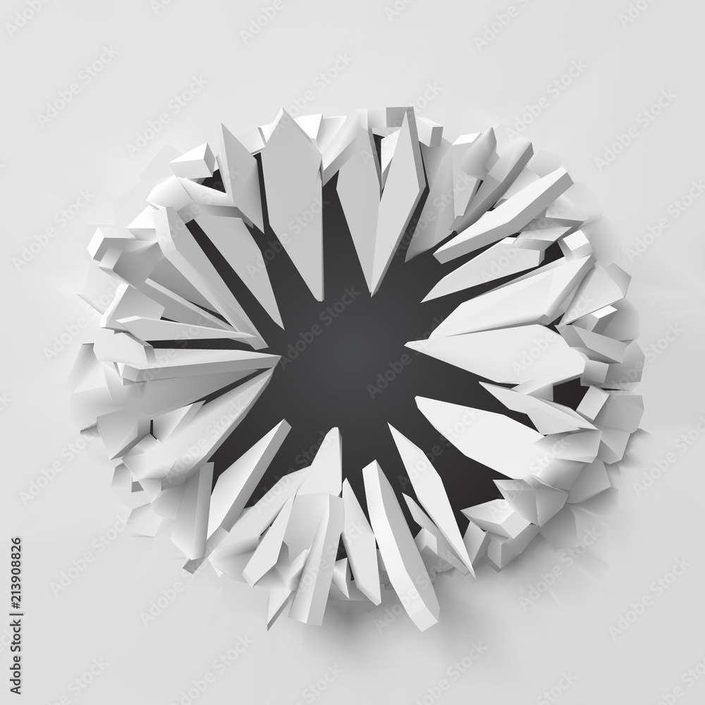 vector illustration of exploding wall with free area on center for any ...
