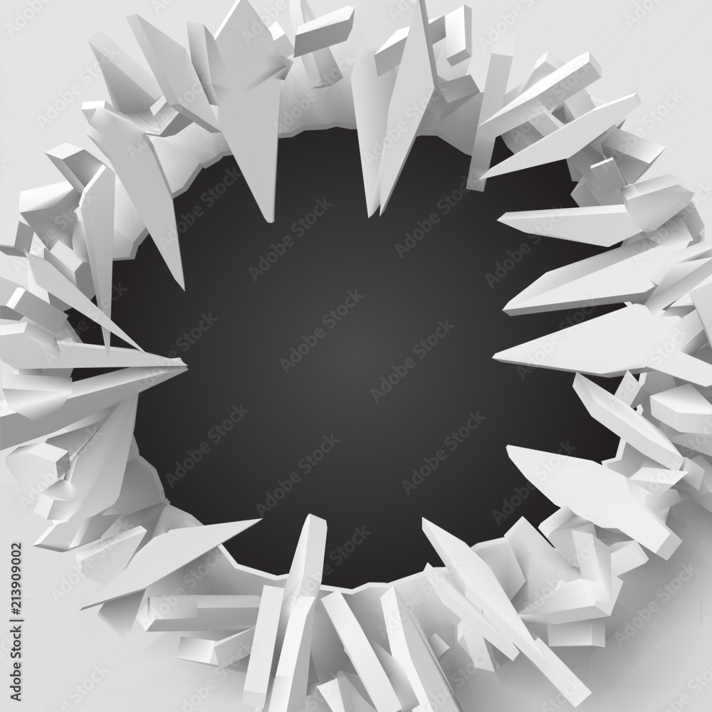 vector illustration of exploding wall with free area on center for any ...