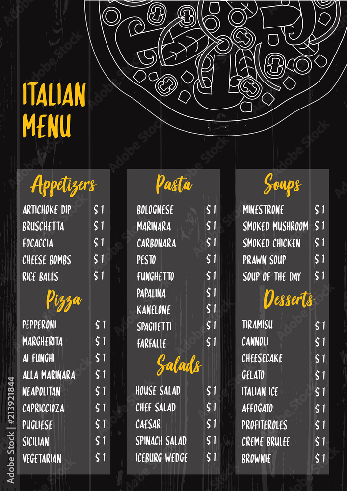 Italian Appetizers Menu