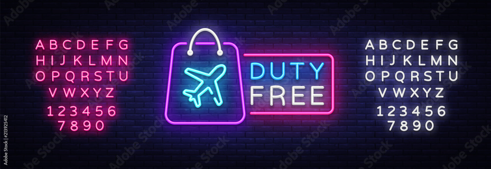 Duty Free neon sign vector. Duty Free design template neon sign, light ...