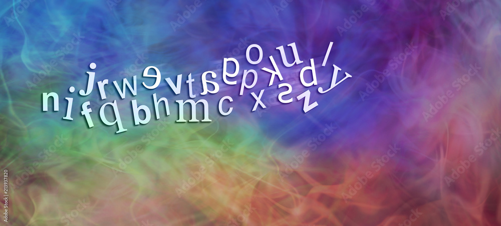 Chaotic Dyslexic Alphabet with reversed letters - wide rainbow coloured ...