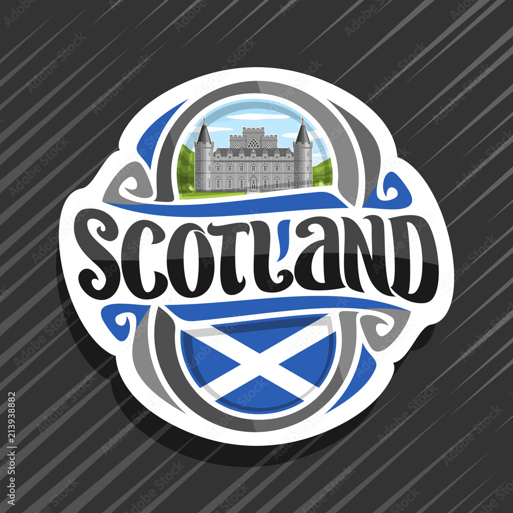 Vector logo for Scotland, fridge magnet with scottish saltire flag ...
