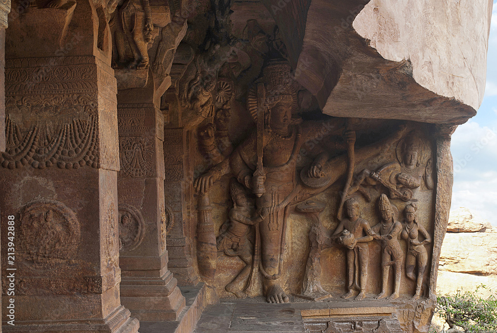 Cave 3 : Carved figure of the fourth incarnation of Vishnu as Vamana ...