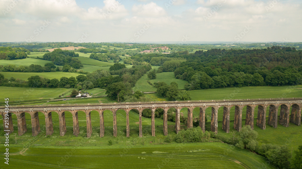 Aerial of The Ouse Valley Viaduct across the river Ouse in Sussex ...