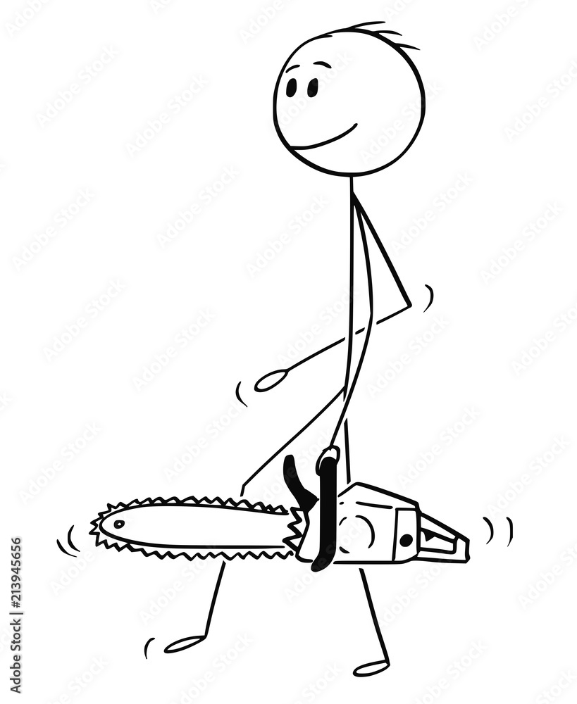 Cartoon stick drawing illustration of lumberjack or woodcutter walking ...