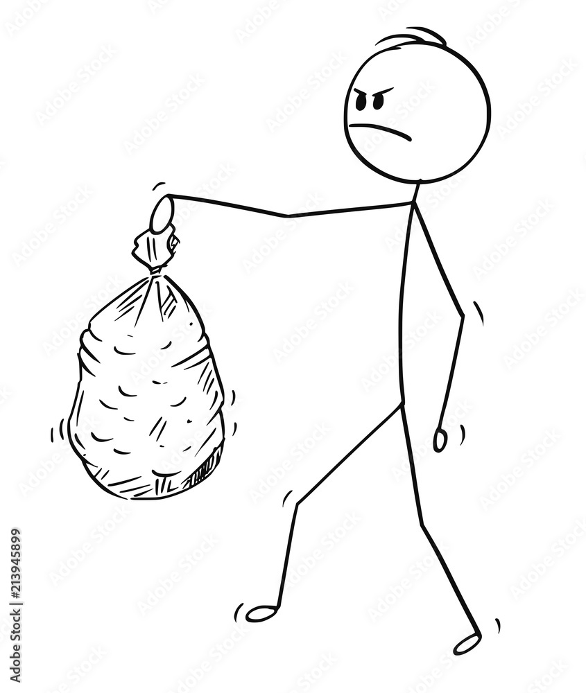Cartoon stick drawing conceptual illustration of angry man carrying ...