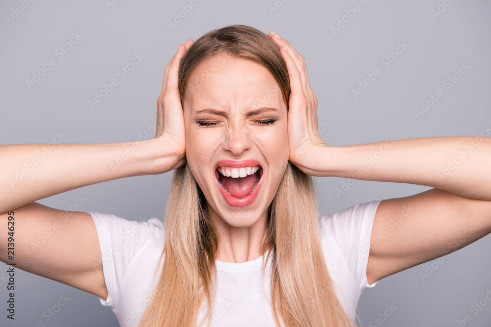 I do not want to hear it! Closeup portrait of upset, tired woman ...