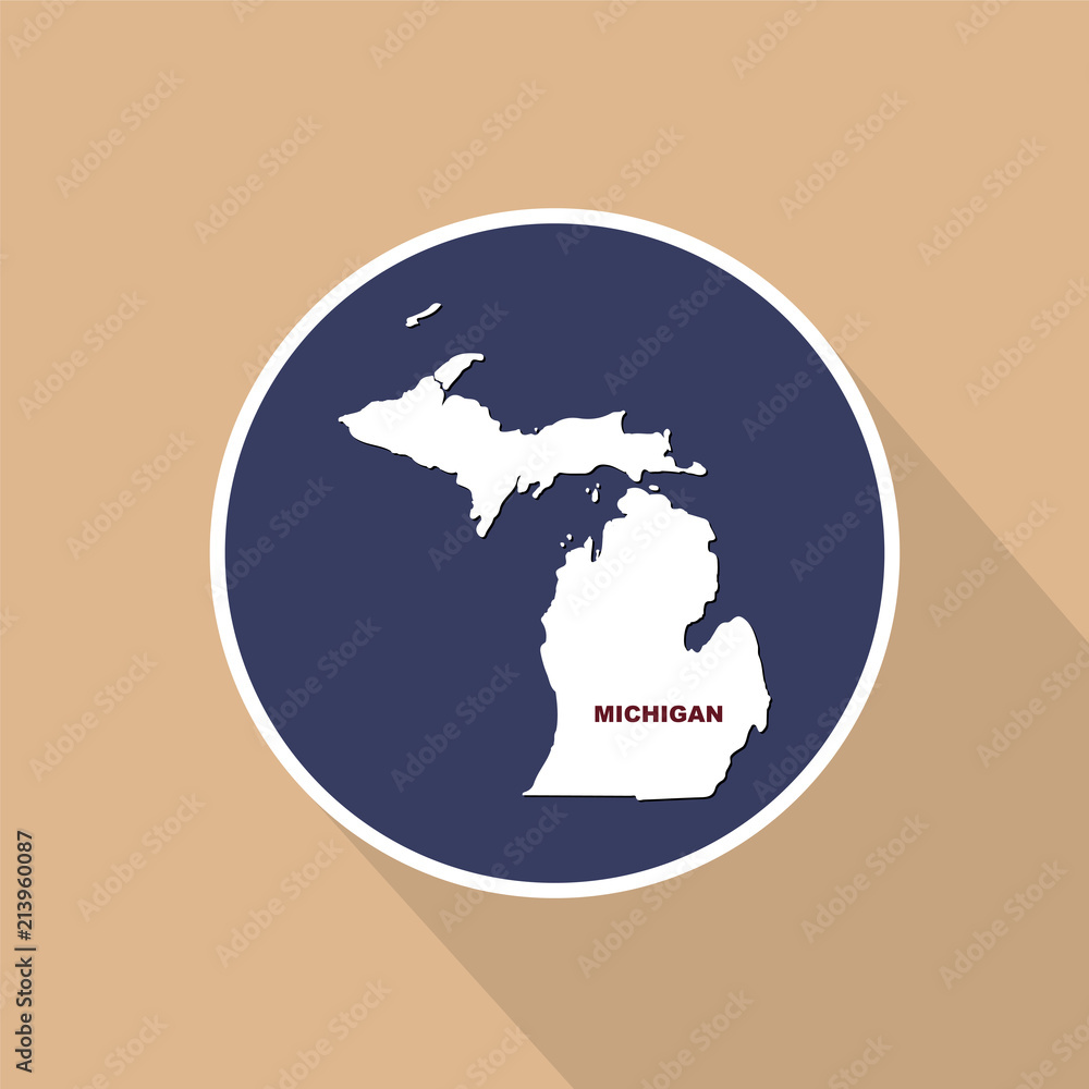 Map of the U.S. state of Michigan on a blue background. State name ...