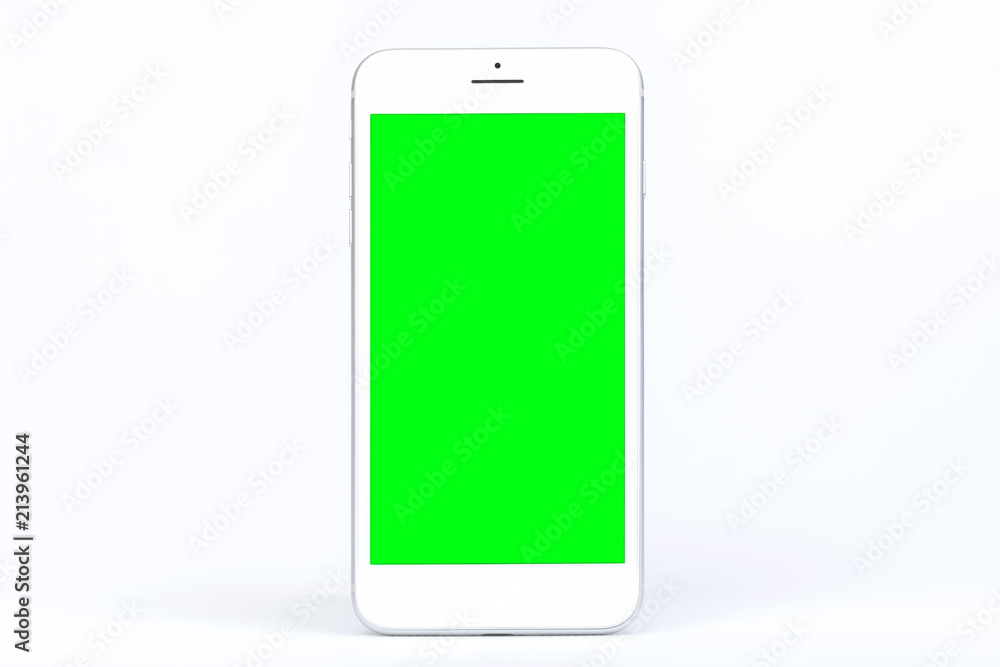 Poster A modern mobile smart phone with blank green screen isolated ...