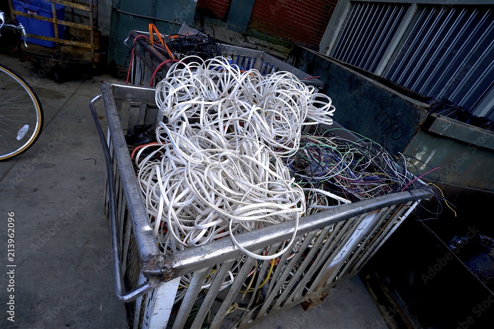 wire and computer cables waste ready for recycling at the center Stock ...
