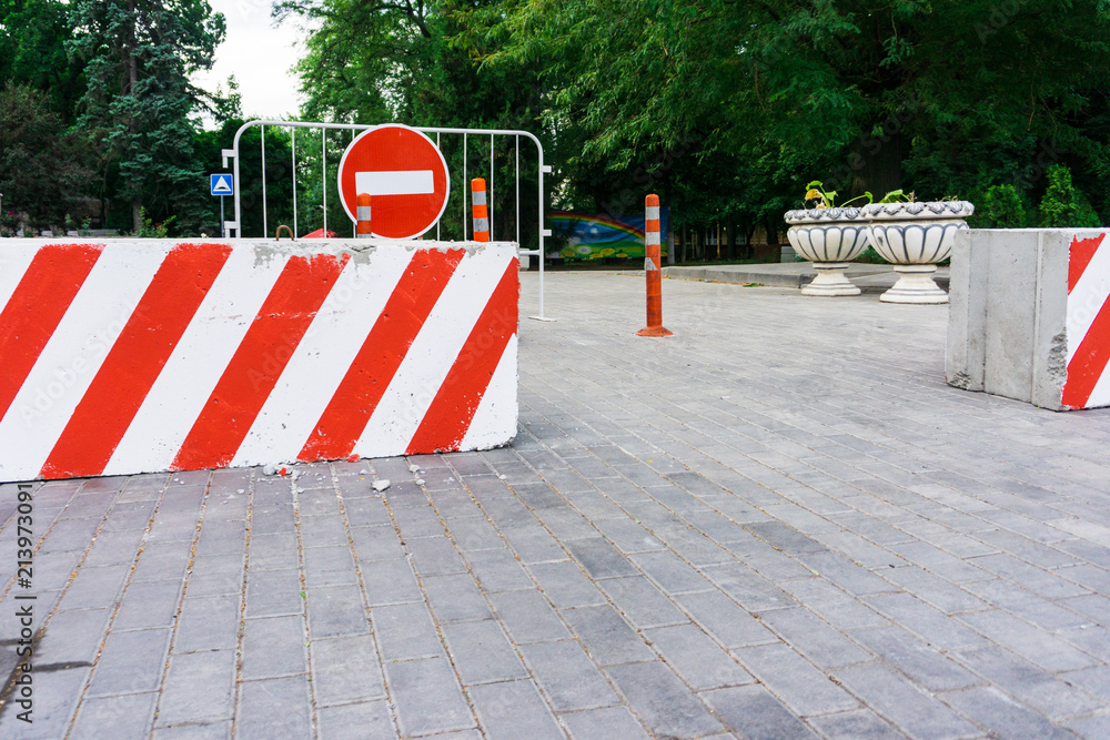 Blocked passage through the central streets in the city center with the ...