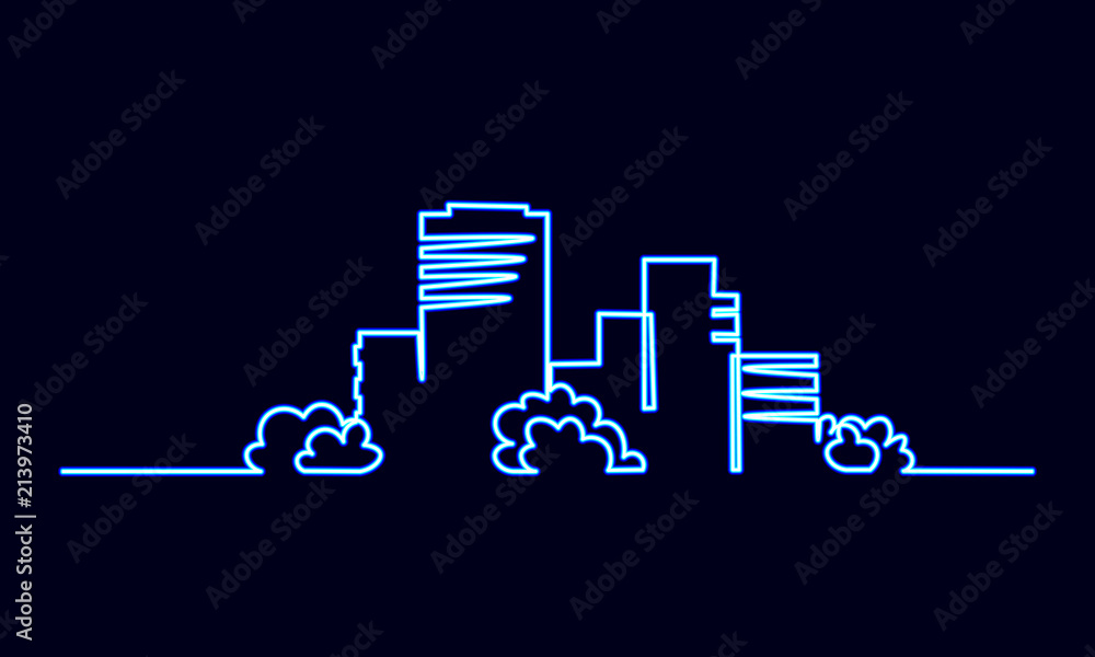 Neon sign single continuous one line art city building construction ...