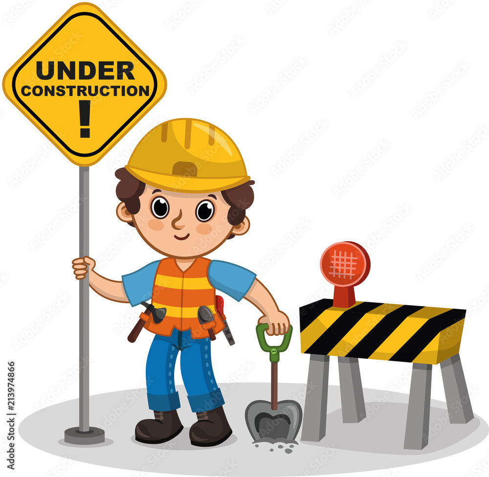 Vector cute character holding the sign. Under construction. Cartoon ...