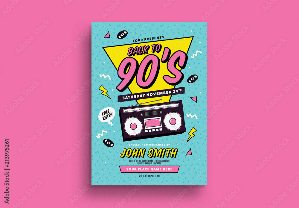 Back to the 90's Event Flyer Layout Stock Template | Adobe Stock