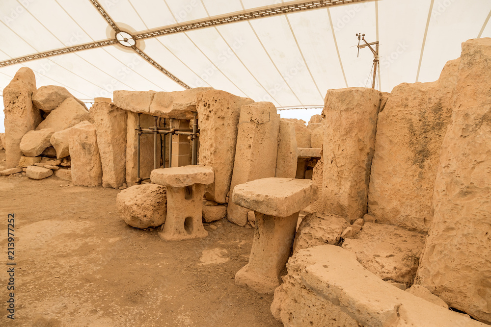 Temple of Hagar Qim, Malta. One of the inner rooms of the sanctuary ...