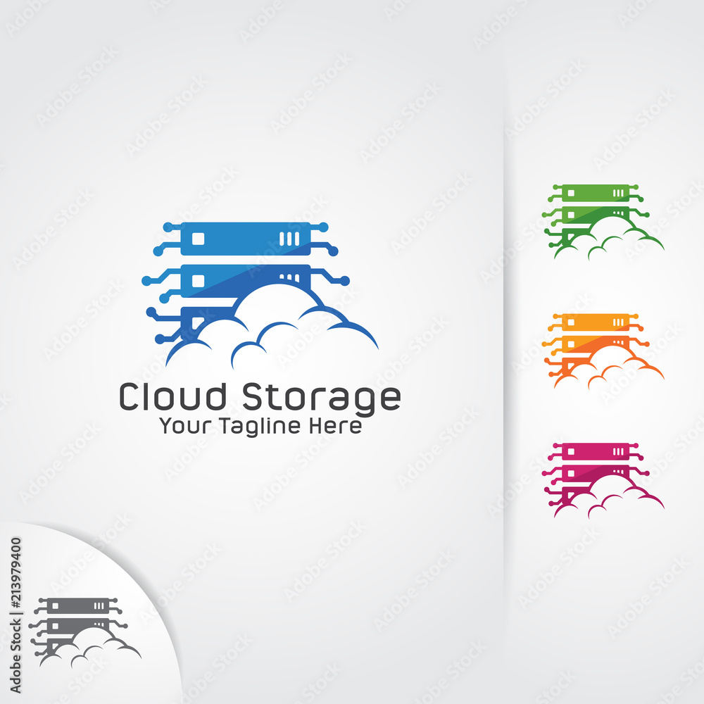 Web hosting logo design vector. Cloud, server and storage combination ...